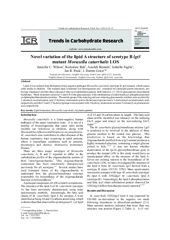 (PDF) Novel variation of the lipid A structure of serotype B lgt3 ...