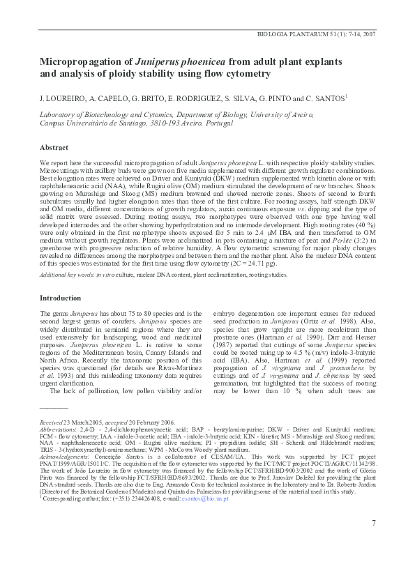 (PDF) Micropropagation of Juniperus phoenicea from adult plant explants and analysis of ploidy ...