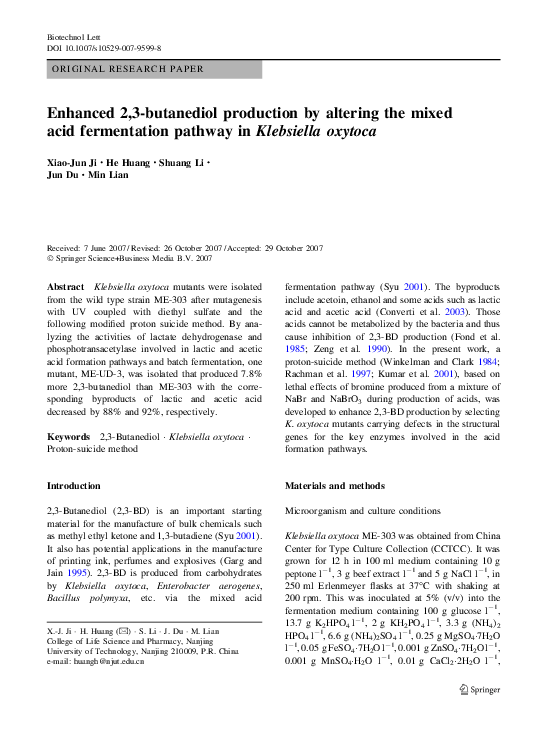 (PDF) Enhanced 2,3-butanediol production by altering the mixed acid ...