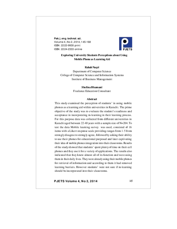 (PDF) Exploring University Students Perceptions about Using Mobile Phone as Learning Aid