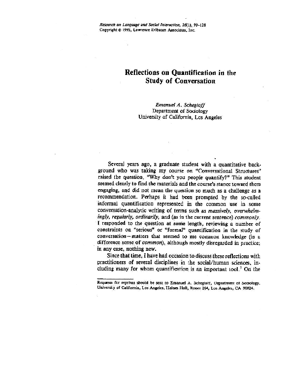 (PDF) Reflections on Quantification in the Study of Conversation