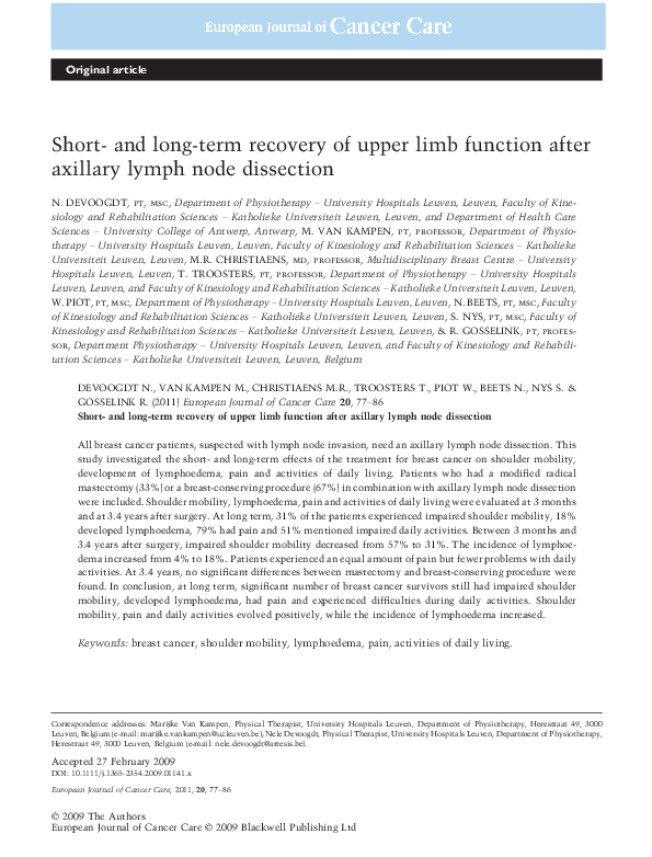 (PDF) Short and long-term recovery of upper limb function after ...