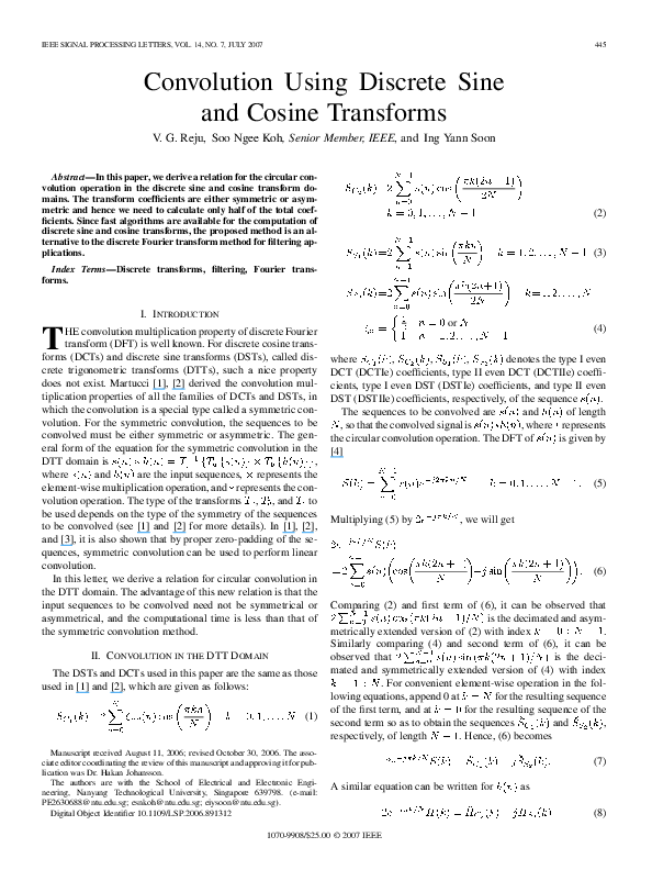 (PDF) Convolution Using Discrete Sine and Cosine Transforms