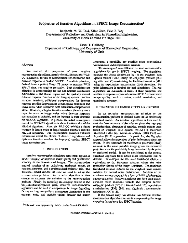 Pdf Properties Of Iterative Algorithms In Spect Image Reconstruction