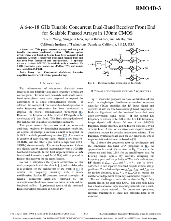 Pdf A 6 To 18 Ghz Tunable Concurrent Dual Band Receiver Front End For Scalable Phased Arrays