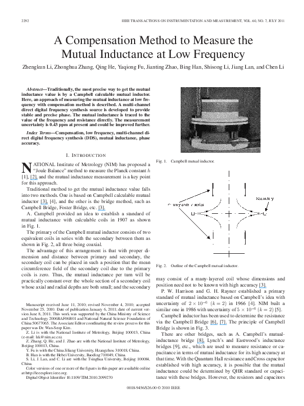 (PDF) A Compensation Method to Measure the Mutual Inductance at Low ...