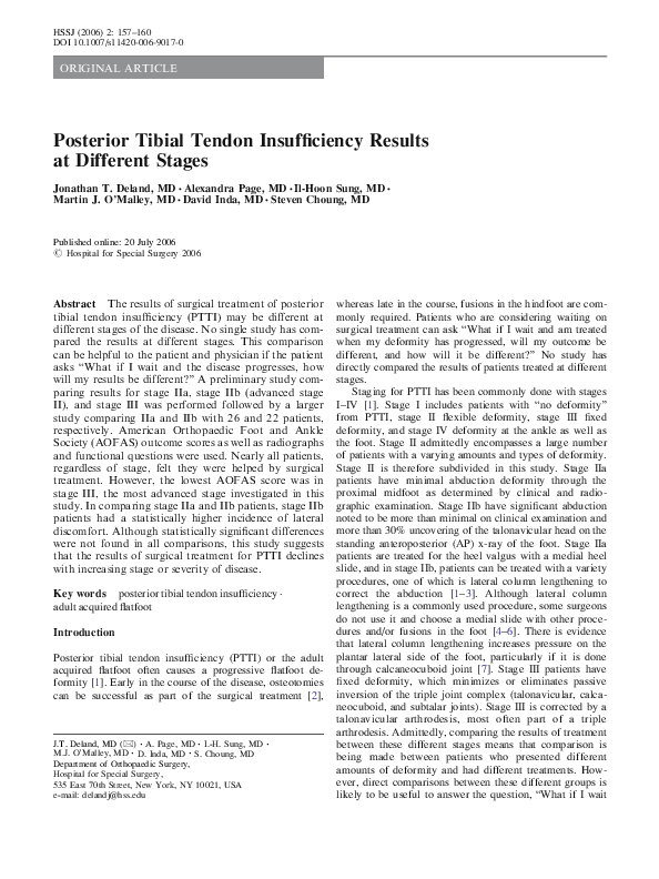 (PDF) Posterior Tibial Tendon Insufficiency Results at Different Stages