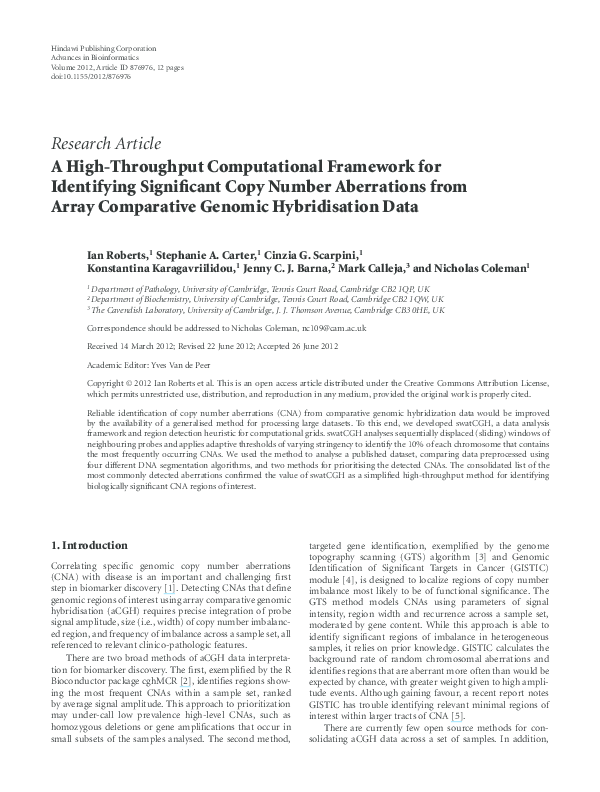 (PDF) A high-throughput computational framework for identifying significant copy number ...