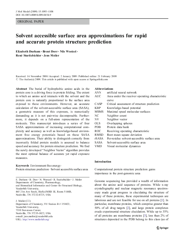 (PDF) Solvent accessible surface area approximations for rapid and accurate protein structure ...