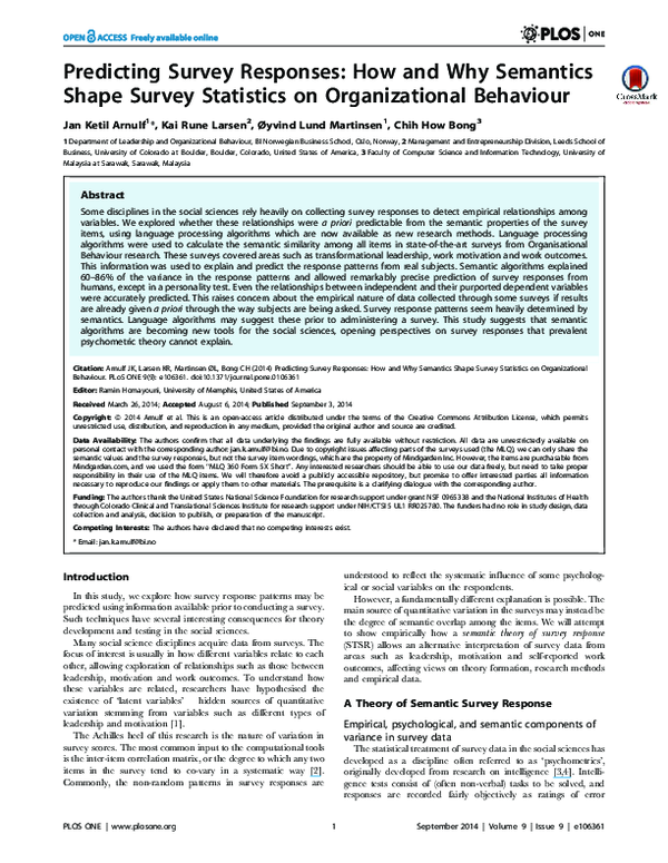 (PDF) Predicting survey responses: how and why semantics shape survey ...