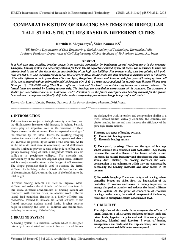 (PDF) COMPARATIVE STUDY OF BRACING SYSTEMS FOR IRREGULAR TALL STEEL ...