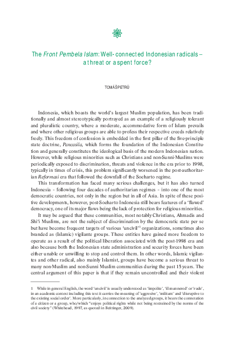 (PDF) The Front Pembela Islam: Well-connected Indonesian radicals – a ...
