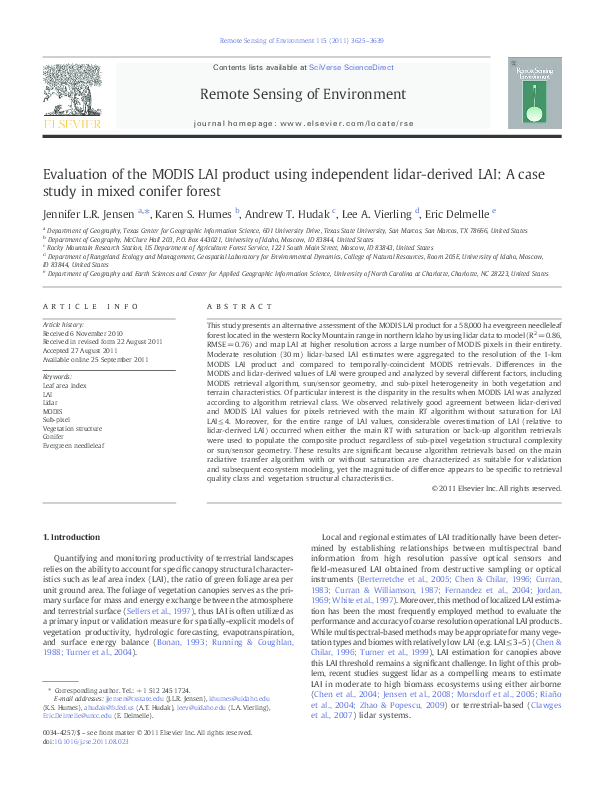 (PDF) Evaluation of the MODIS LAI product using independent lidar-derived LAI: A case study in ...