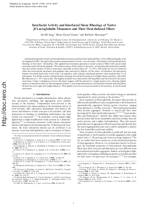 (PDF) Interfacial activity and interfacial shear rheology of native ß ...