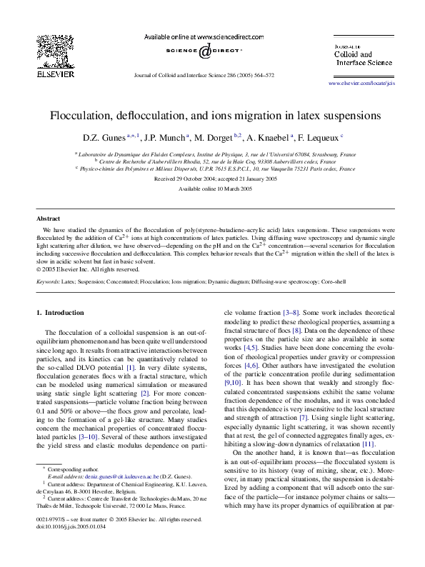 (PDF) Flocculation, deflocculation, and ions migration in latex suspensions