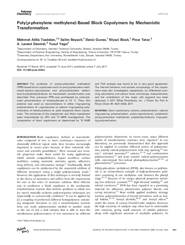(PDF) Poly(p-phenylene methylene)-based block copolymers by mechanistic transformation