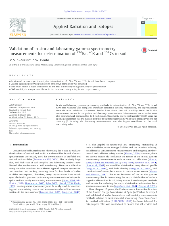 Pdf Validation Of In Situ And Laboratory Gamma Spectrometry