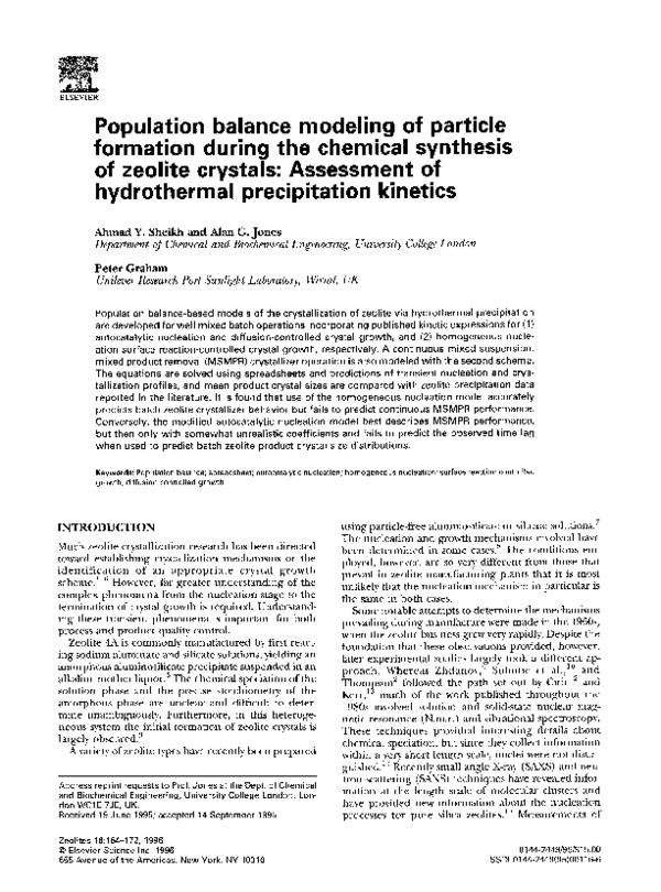 (PDF) Population balance modeling of particle formation during the chemical synthesis of zeolite ...