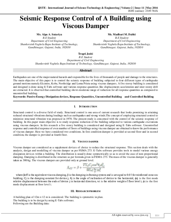 (PDF) Seismic Response Control of A Building using Viscous Damper