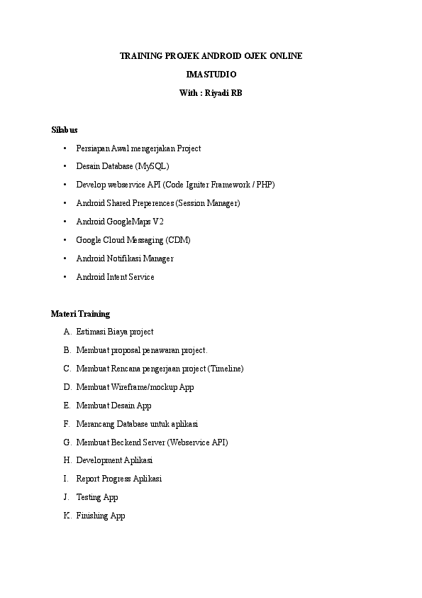 (DOC) TRAINING PROJEK ANDROID OJEK ONLINE