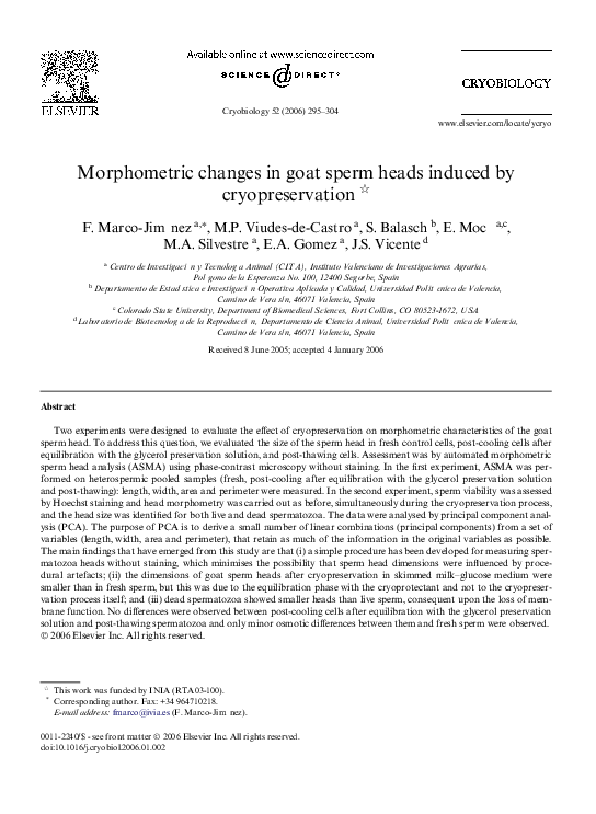 (PDF) Morphometric changes in goat sperm heads induced by cryopreservation