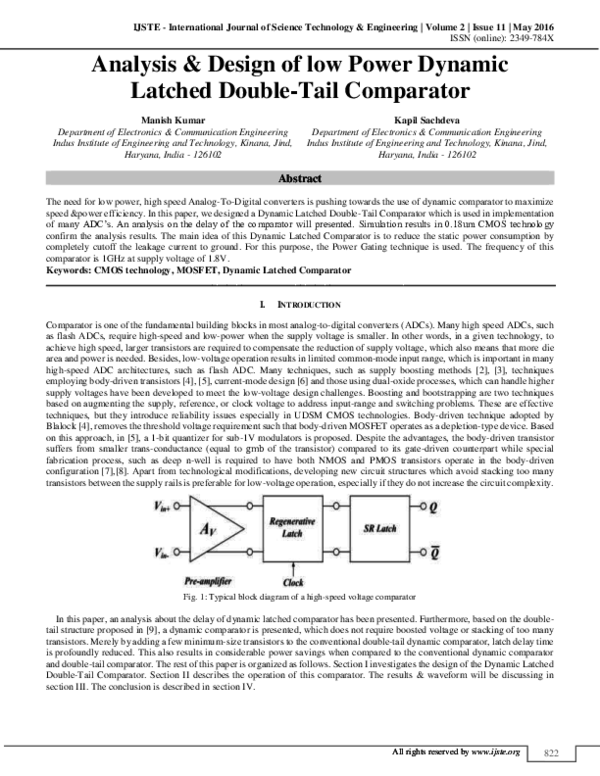 (PDF) Analysis & Design of low Power Dynamic Latched Double-Tail Comparator