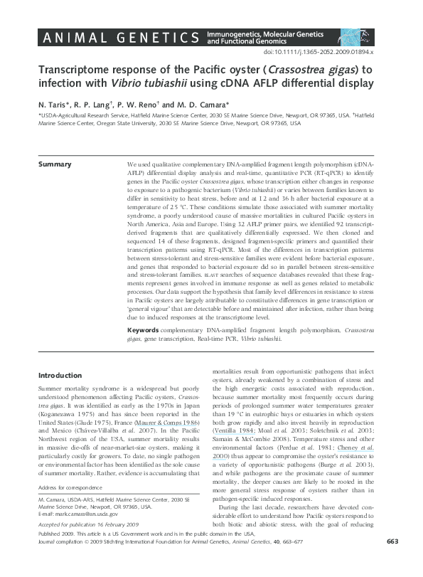 (PDF) Transcriptome response of the Pacific oyster ( Crassostrea gigas ...