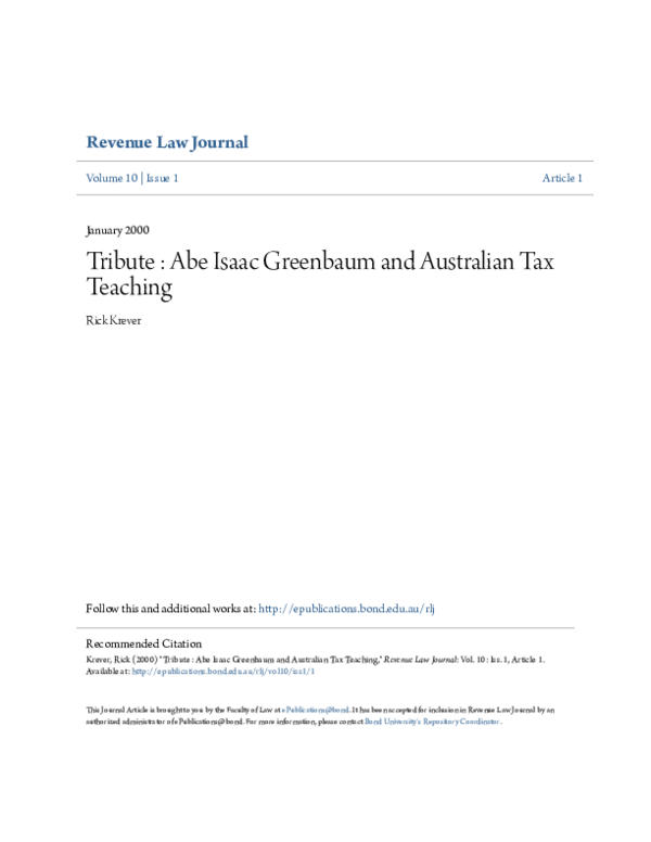 (PDF) Tribute : Abe Isaac Greenbaum and Australian Tax Teaching ...