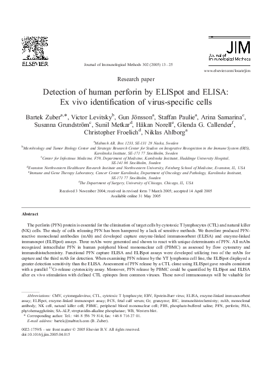 (PDF) Detection of human perforin by ELISpot and ELISA: Ex vivo ...