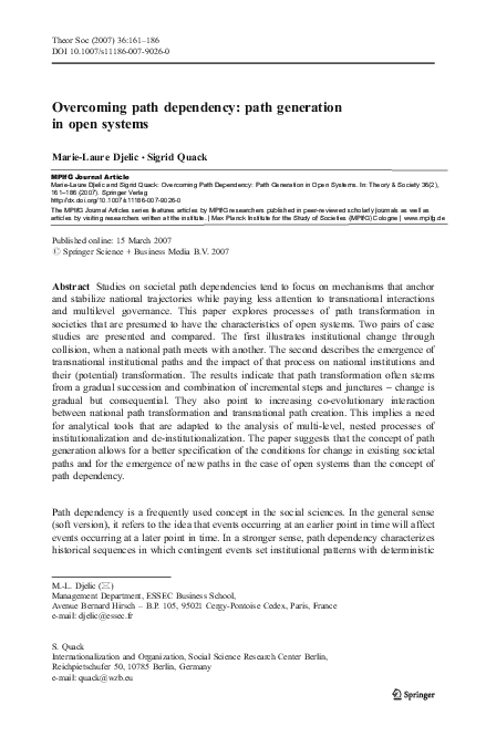 (PDF) Overcoming path dependency: path generation in open systems