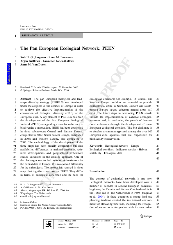 (PDF) The Pan European Ecological Network: PEEN