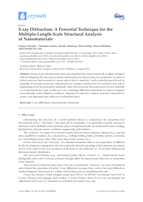 (PDF) X-ray Diffraction: A Powerful Technique for the Multiple-Length-Scale Structural Analysis ...