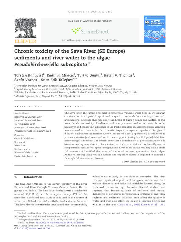 (PDF) Chronic toxicity of the Sava River (SE Europe) sediments and ...