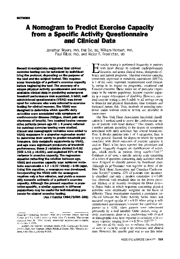 (PDF) A nomogram to predict exercise capacity from a specific activity ...