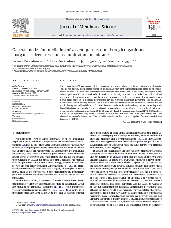 (PDF) General model for prediction of solvent permeation through ...