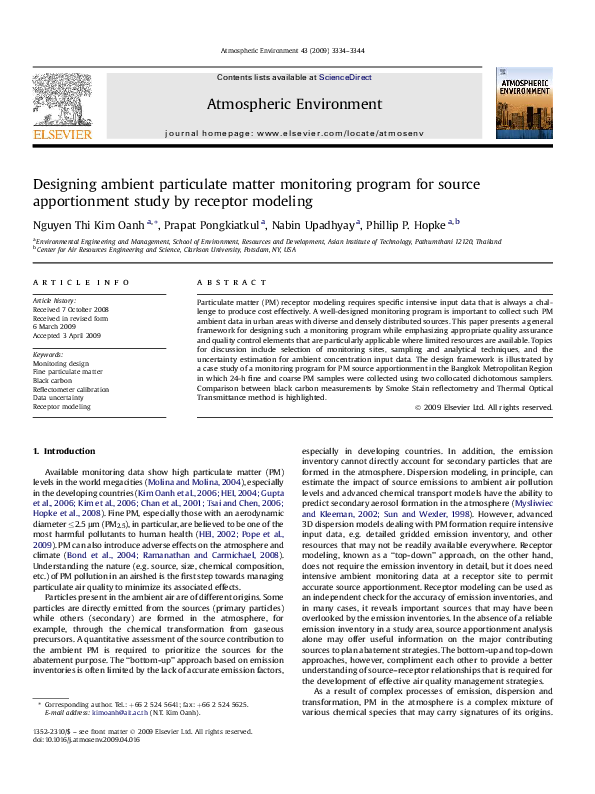 (PDF) Designing ambient particulate matter monitoring program for source apportionment study by ...