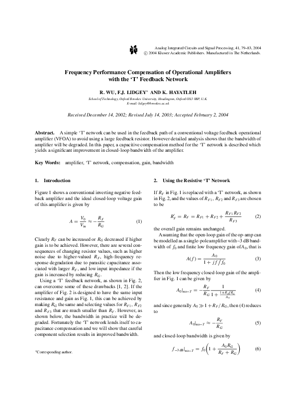 (PDF) Frequency Performance Compensation of Operational Amplifiers with ...