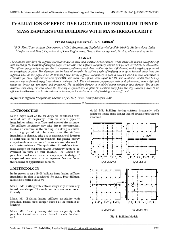 (PDF) EVALUATION OF EFFECTIVE LOCATION OF PENDULUM TUNNED MASS DAMPERS ...