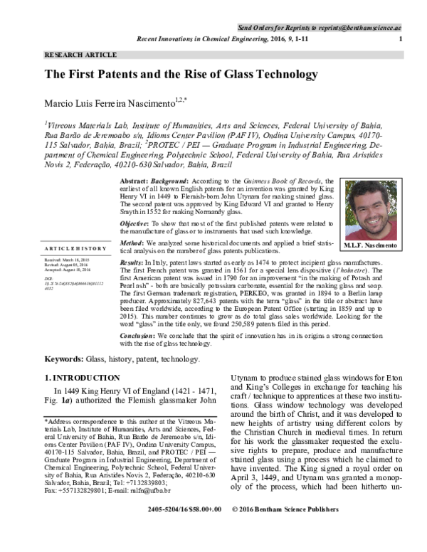 The First Patents and the Rise of Glass Technology