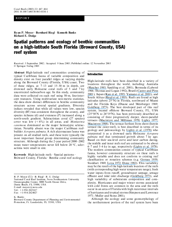 (PDF) Spatial patterns and ecology of benthic communities on a high ...