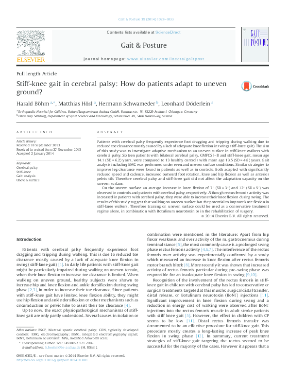 (PDF) Stiff-knee gait in cerebral palsy: How do patients adapt to ...
