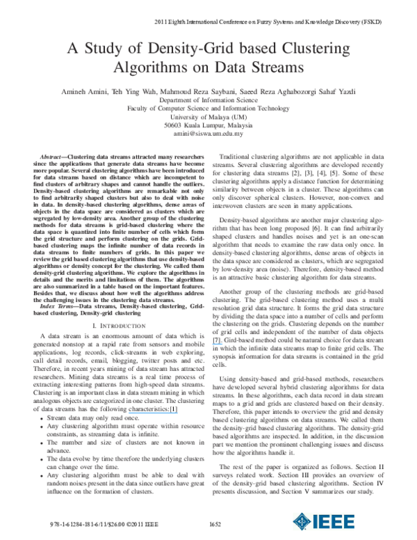 (PDF) A study of density-grid based clustering algorithms on data streams