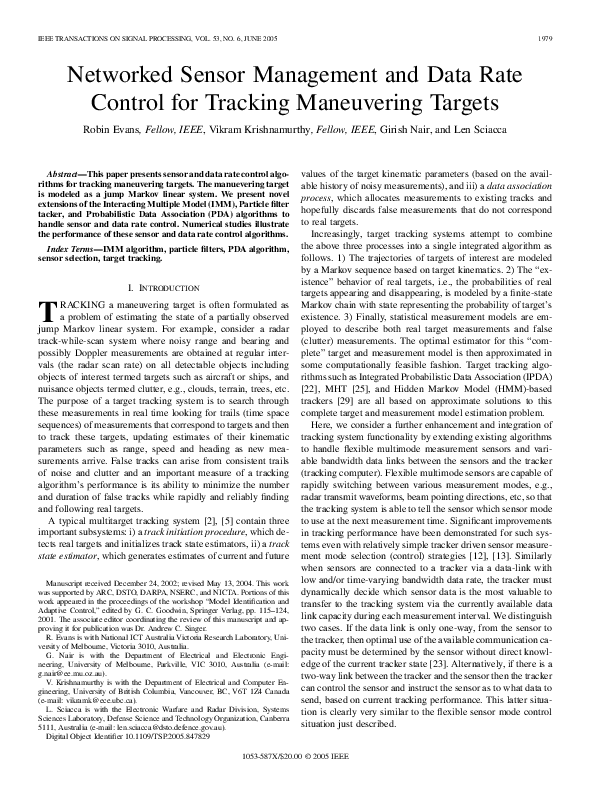 Pdf Networked Sensor Management And Data Rate Control For Tracking Maneuvering Targets