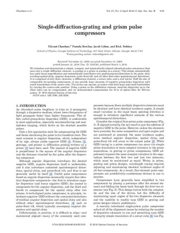 (PDF) Single-diffraction-grating and grism pulse compressors