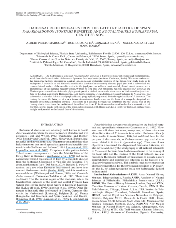 (PDF) Hadrosauroid dinosaurs from the Late Cretaceous of Spain ...