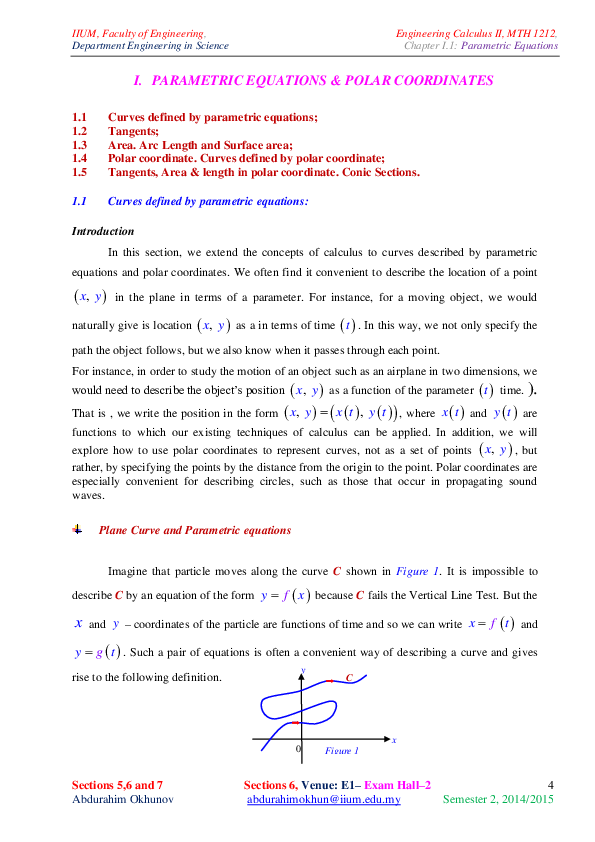 (PDF) LECTURE 1 Parametric Equations S2 2014 2015