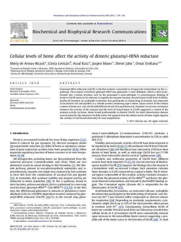 (PDF) Cellular levels of heme affect the activity of dimeric glutamyl ...