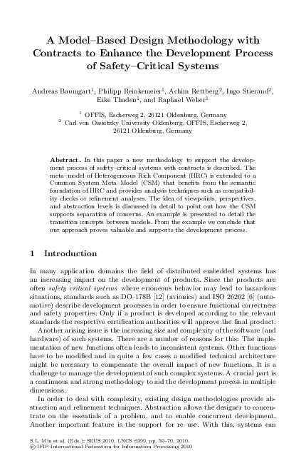 Pdf A Modelbased Design Methodology With Contracts To Enhance The Development Process Of