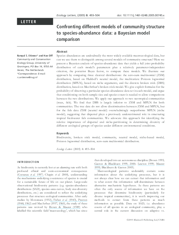 (PDF) Confronting different models of community structure to species-abundance data: a Bayesian ...