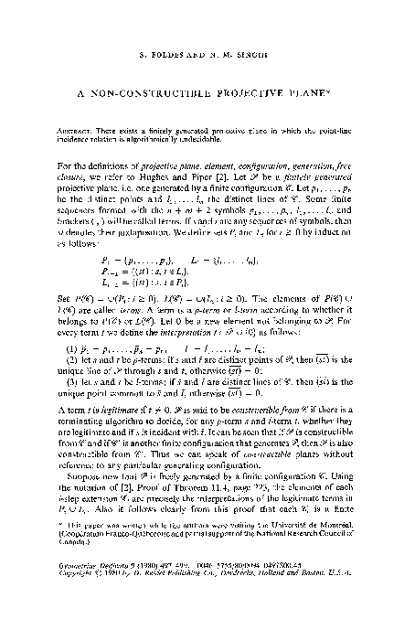 (PDF) A non-constructible projective plane